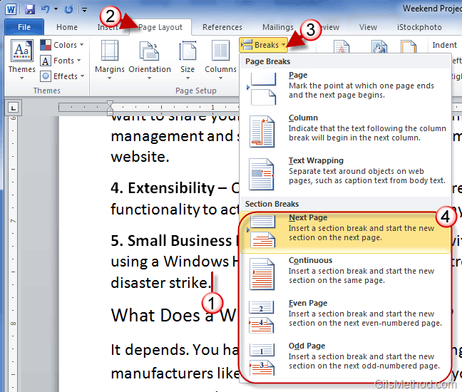 Create Sections In Word 2010 To Use Multiple Page Formats